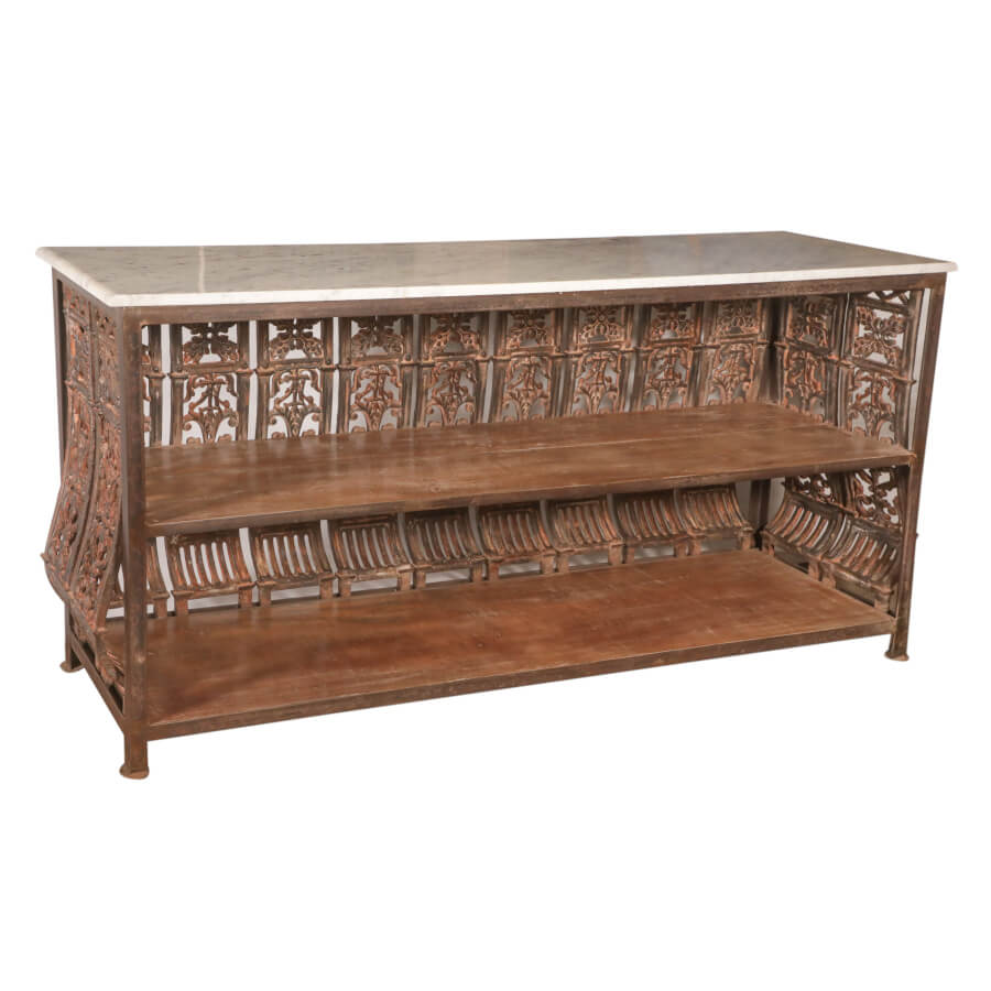 Reclaimed Balcony Console Table with Marble Top | City Home