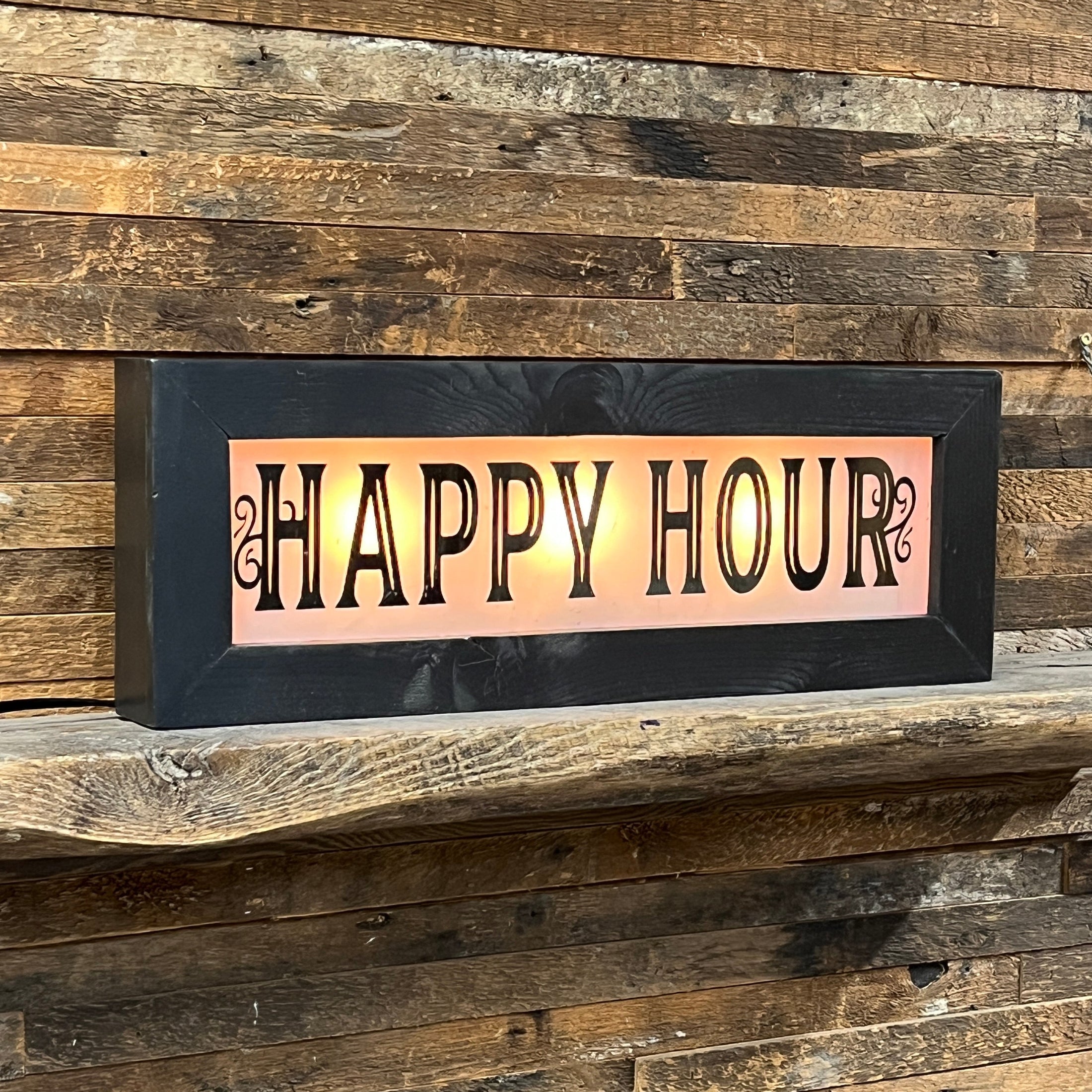 Vintage Style Light Up Happy Hour Sign | City Home in Portland, OR