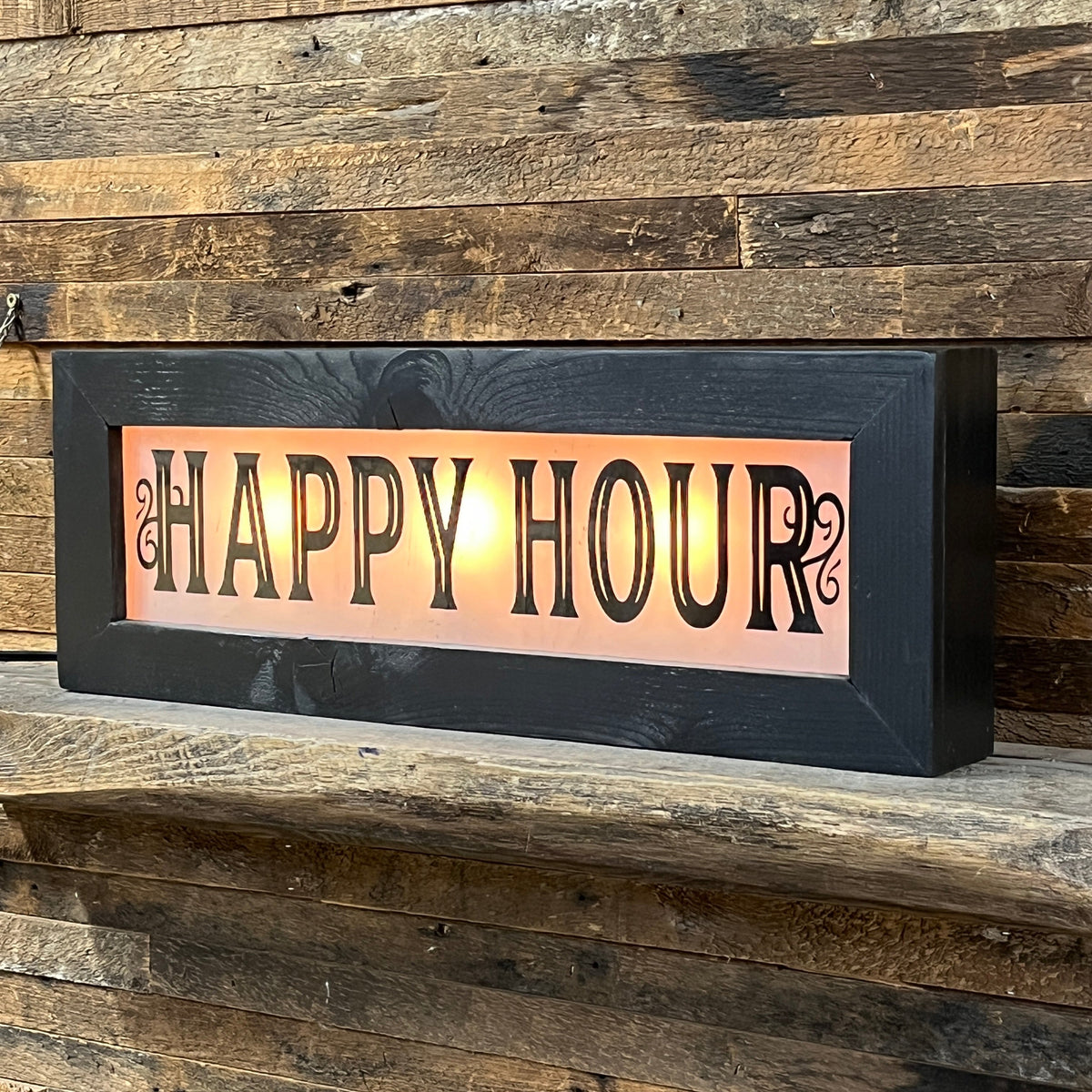 Vintage Style Light Up Happy Hour Sign | City Home in Portland, OR