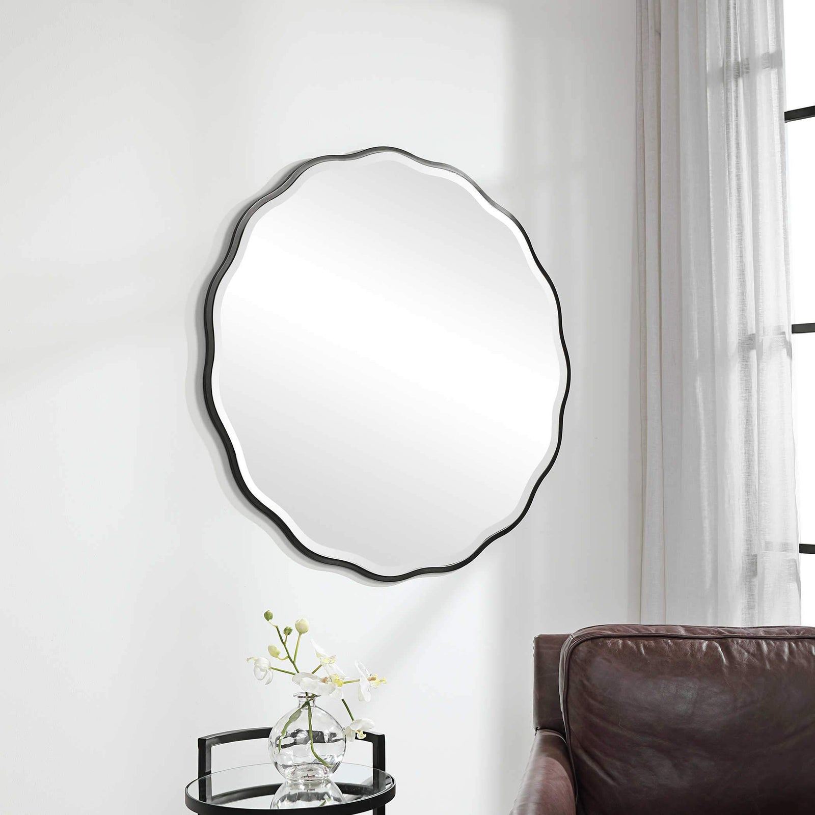 Aneta Round Mirror | Contemporary Scalloped Edge Mirror | City Home