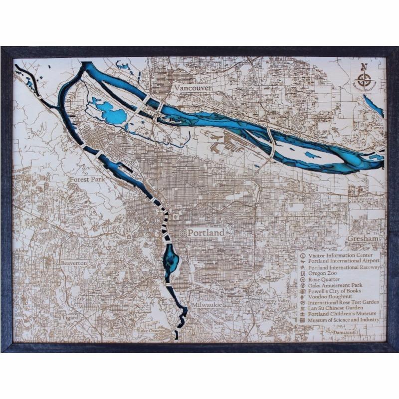 Portland City Handcrafted Wood Map | City Home